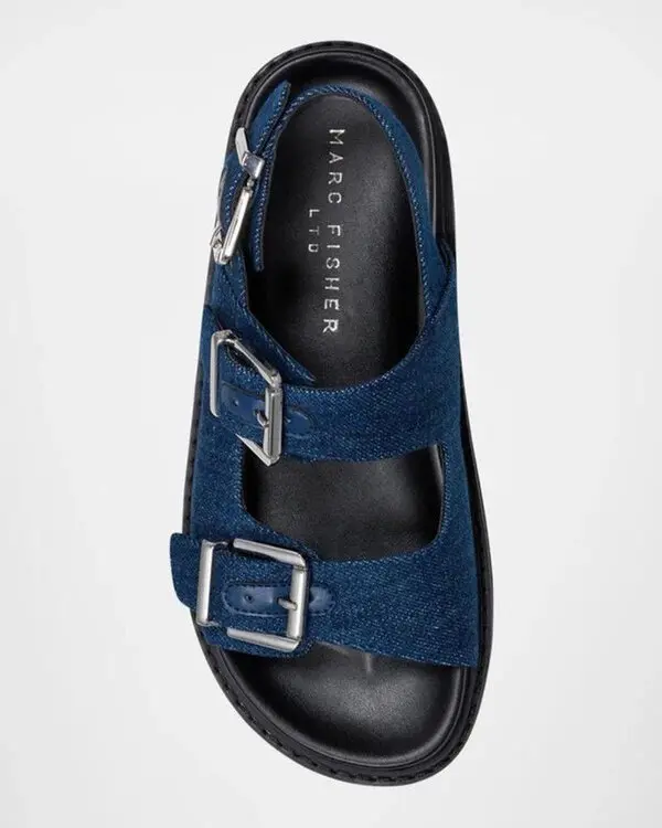 Marc Fisher Agenda Denim Dual-buckle Slingback Sandals - Blue