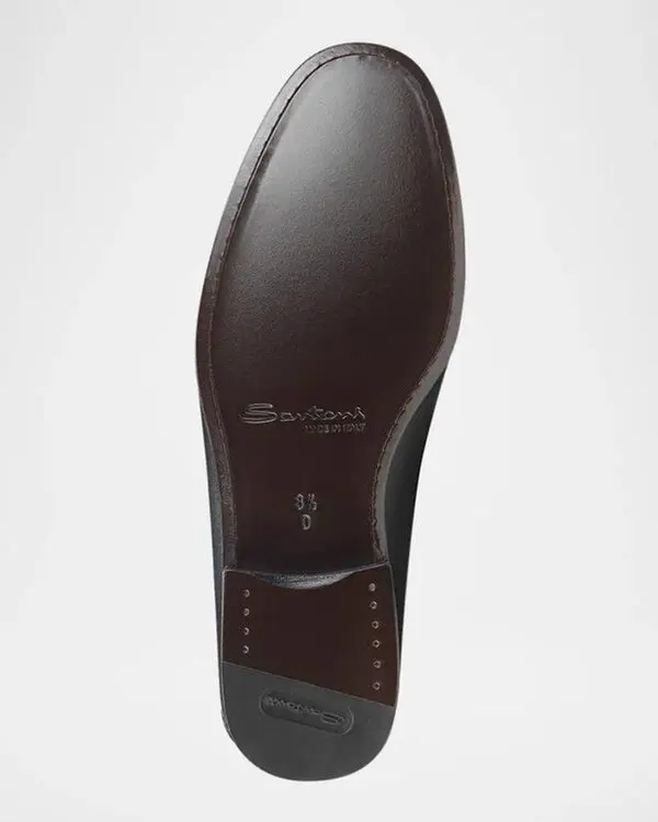 Santoni Paine Whipstitched Leather Loafers - Black