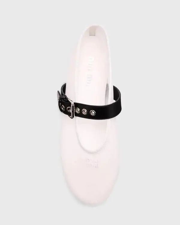 Miu Miu Mesh Buckle Mary-jane Ballerina Flats - Bianco