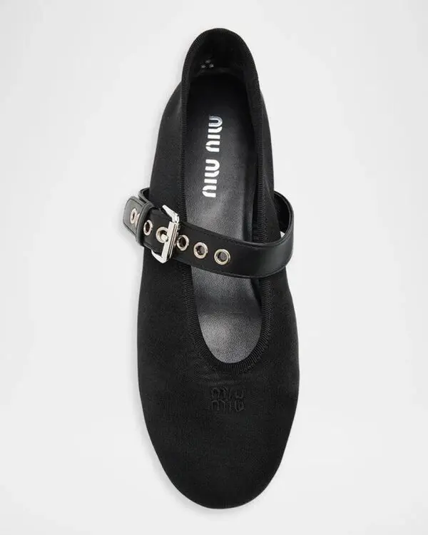 Miu Miu Mesh Buckle Mary-jane Ballerina Flats - Nero