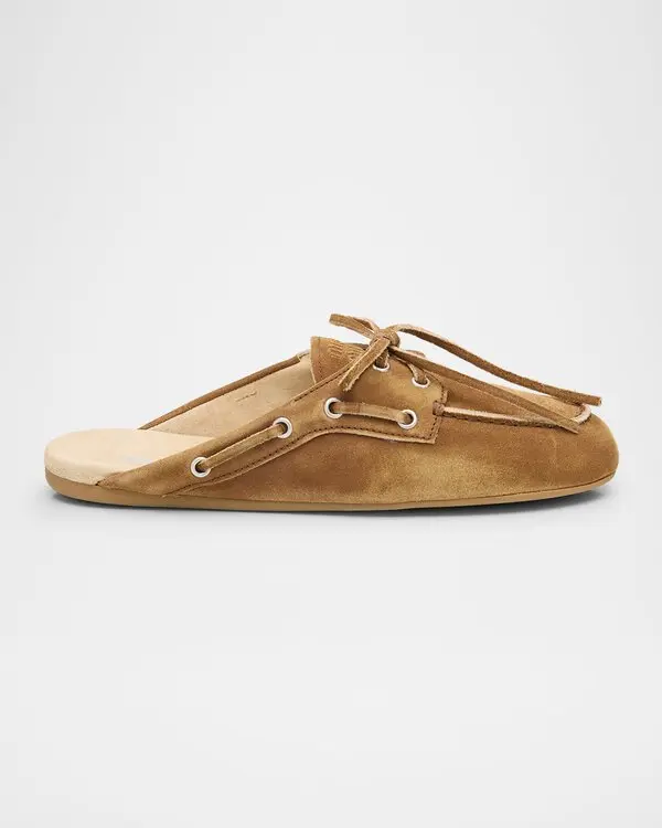 Miu Miu Suede Boat Mules - Brown