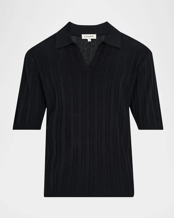 FRAME Striped Cotton-silk Polo Sweater - Black