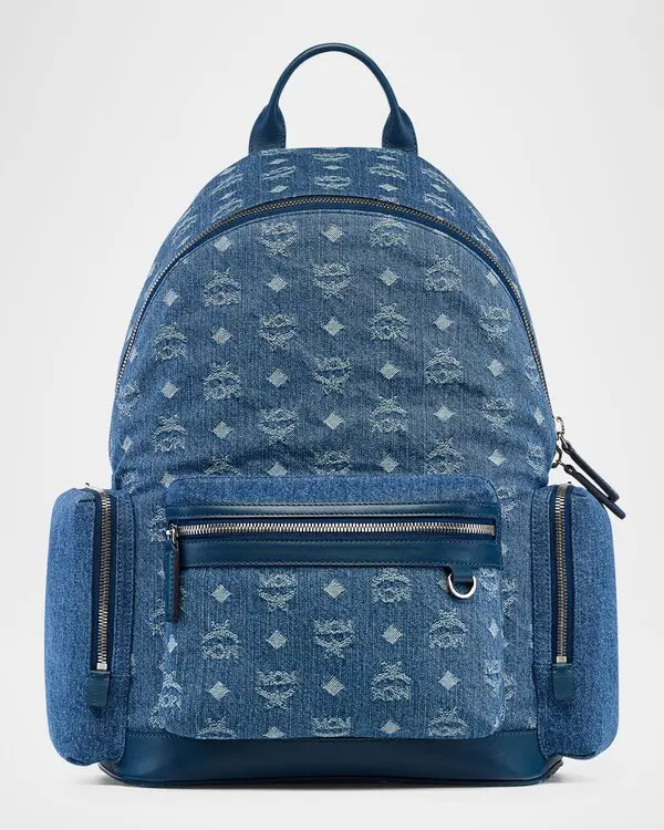 Mcm Stark Medium Backpack Denim Monogram - Denim Blue
