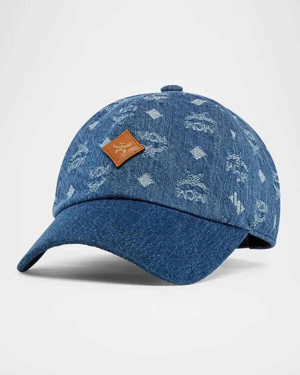 Mcm Monogrammed Denim Baseball Cap - Denim Blue