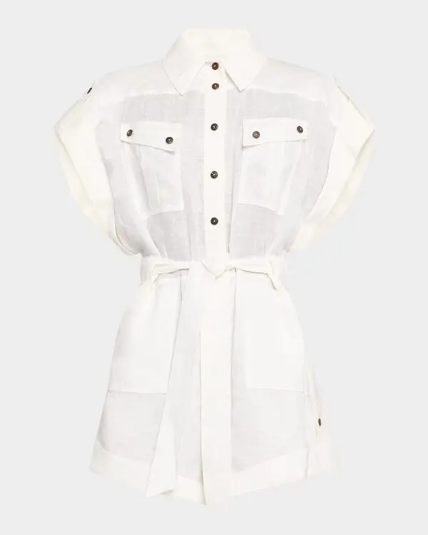 Zimmermann Rhiannon Cuffed Linen Romper - Ivory