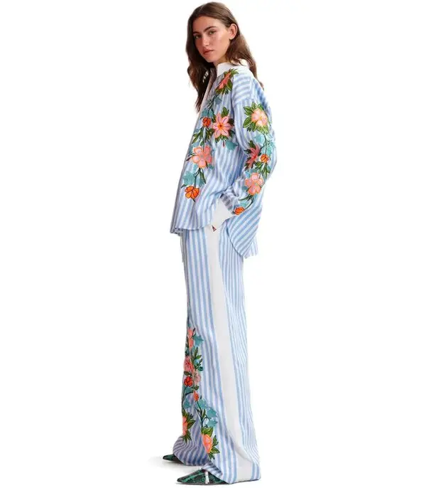 Essentiel Antwerp Floral Embroidered Wide-leg Trousers