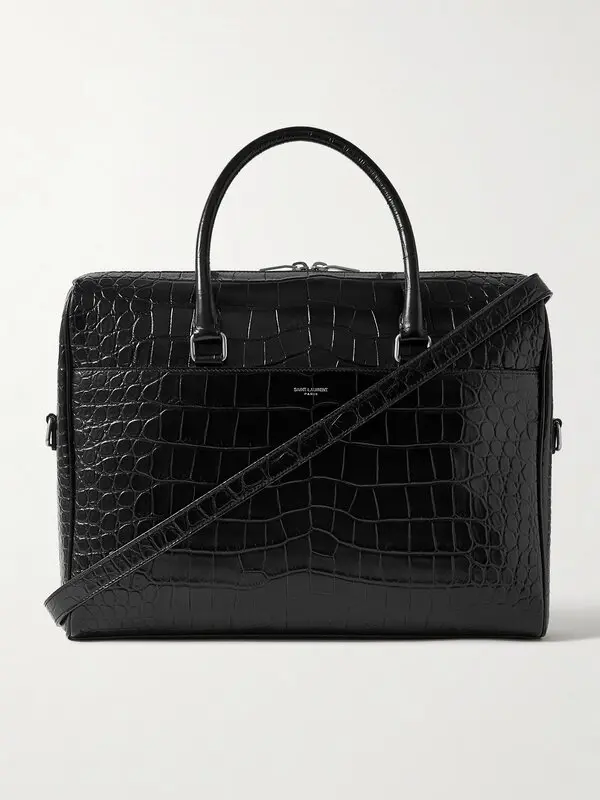 Saint Laurent Croc-effect Leather Briefcase - Black