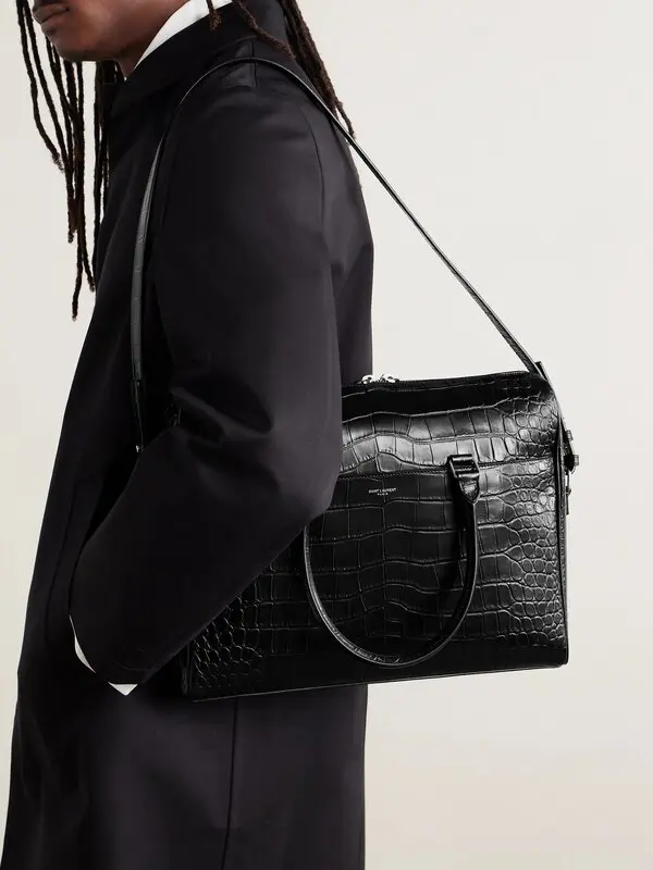 Saint Laurent Croc-effect Leather Briefcase
