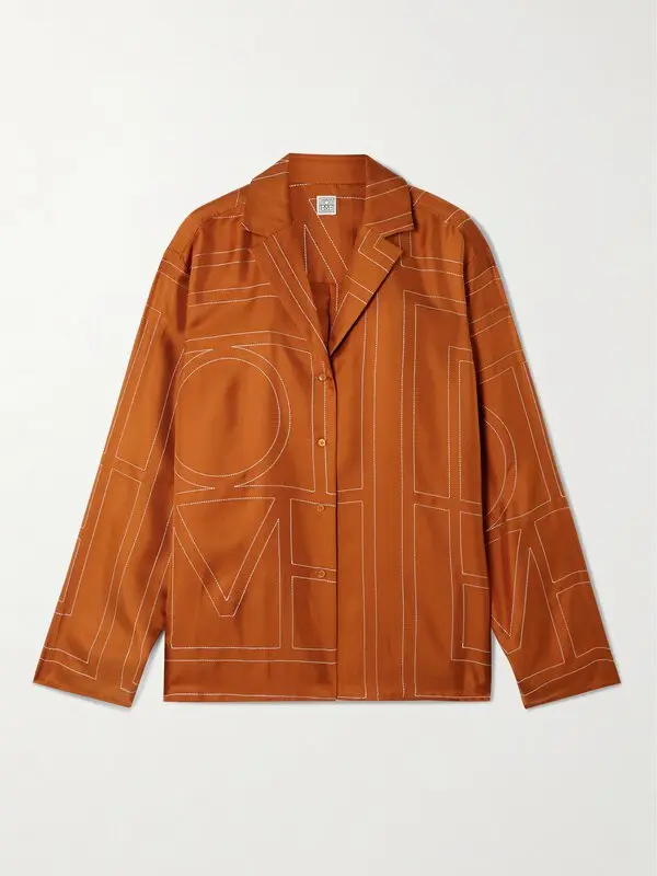 TOTEME Embroidered Silk-twill Shirt