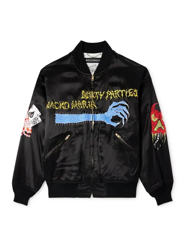 WACKO MARIA Embroidered Satin Bomber Jacket
