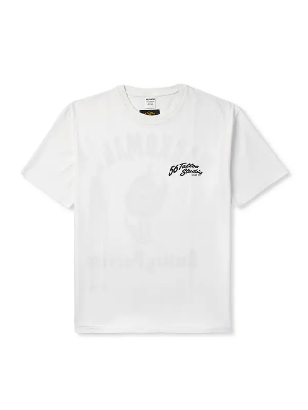 トップス WACKO MARIA 56 TATTOO STUDIO T-SHIRT M Wacko Maria 56 Tattoo Studio Printed Cotton-Jersey T-Shirt - White