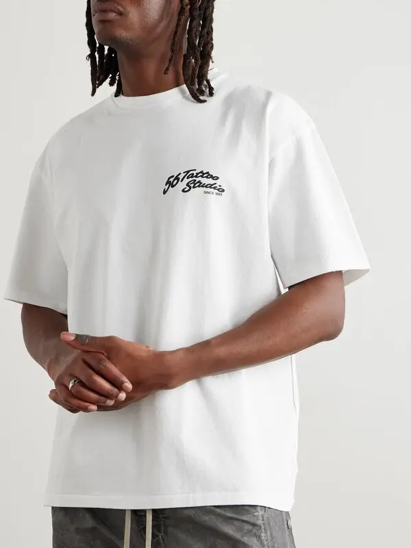 トップス WACKO MARIA 56 TATTOO STUDIO T-SHIRT M Wacko Maria 56 Tattoo Studio Printed Cotton-Jersey T-Shirt - White