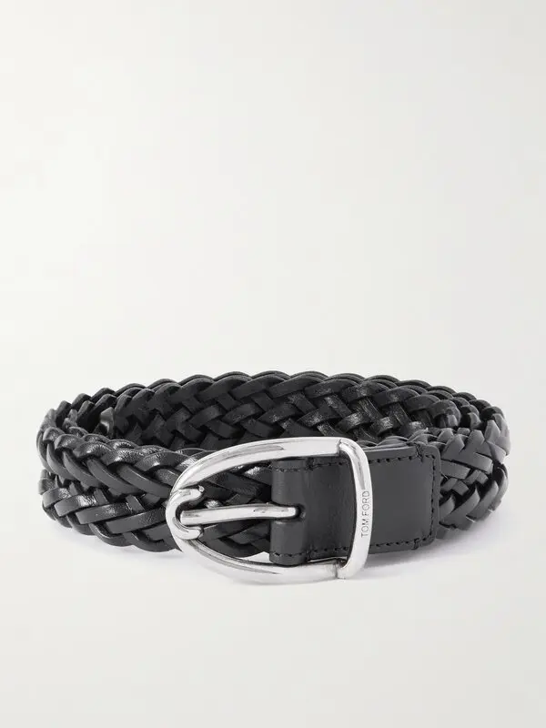 TOM FORD 2.5cm Woven Leather Belt - Black