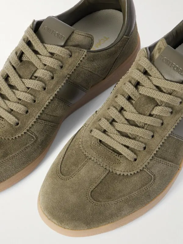 TOM FORD Archer Leather-trimmed Suede Sneakers - Green