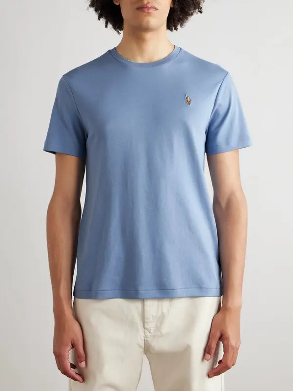 Polo Ralph Lauren Logo-embroidered Cotton-jersey T-shirt - Blue