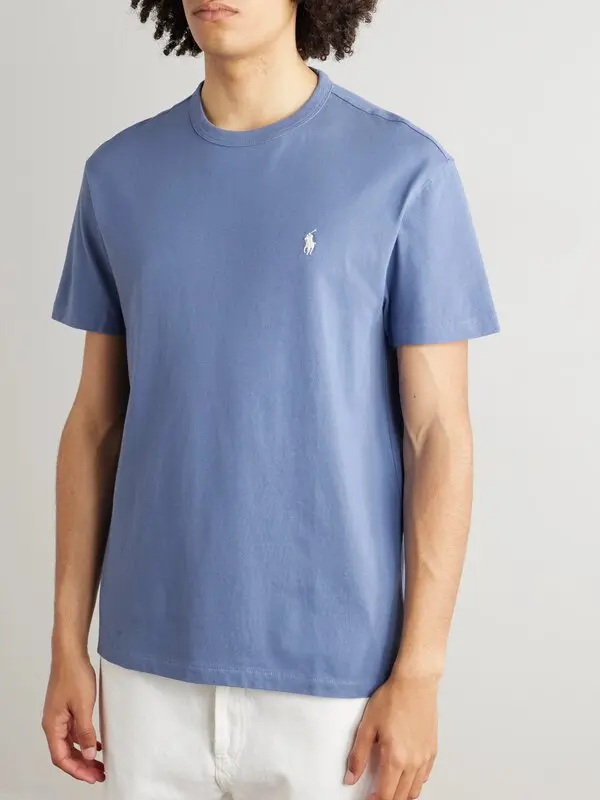 Polo Ralph Lauren Logo-embroidered Cotton-jersey T-shirt - Blue