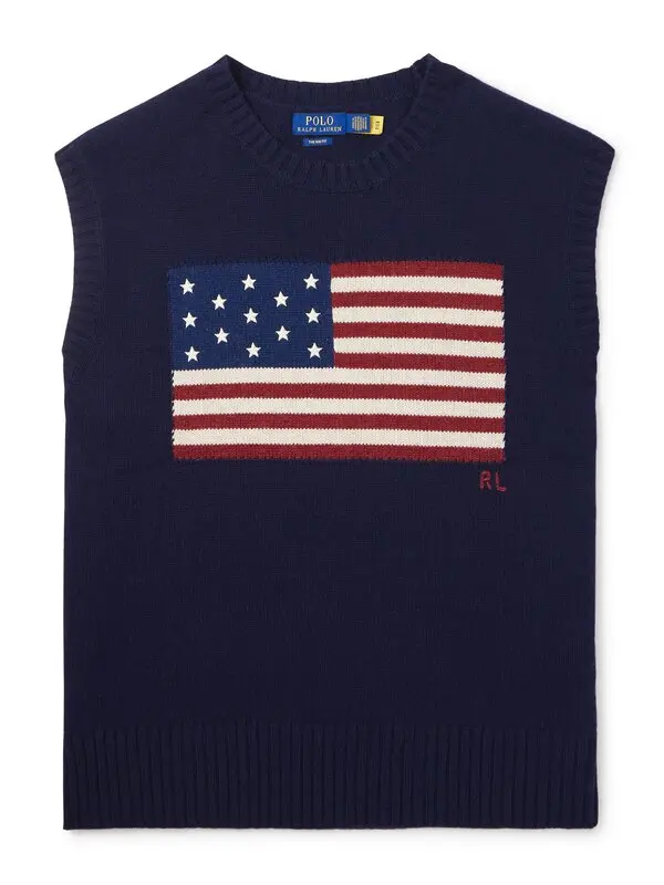 Ralph Lauren Intarsia-knit Wool And Cotton-blend Sweater Vest - Blue