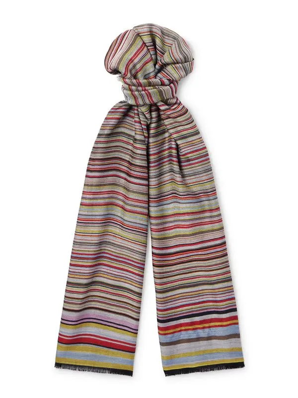 Paul Smith Fringed Striped Wool And Silk-blend Scarf - Red