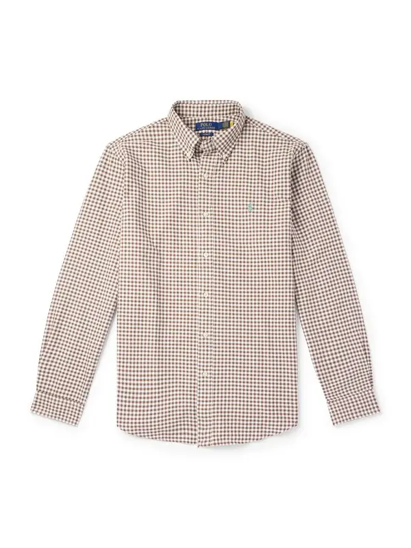 Ralph Lauren Button-down Collar Logo-embroidered Checked Cotton Shirt - Brown