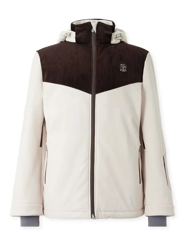 Brunello Cucinelli Logo-embroidered Corduroy-trimmed Padded Ski Jacket - Brown