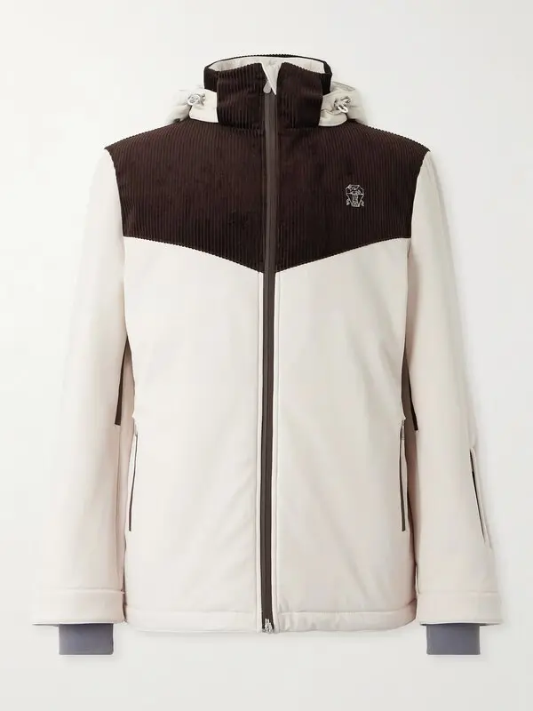 Brunello Cucinelli Logo-embroidered Corduroy-trimmed Padded Shell Ski Jacket - Brown