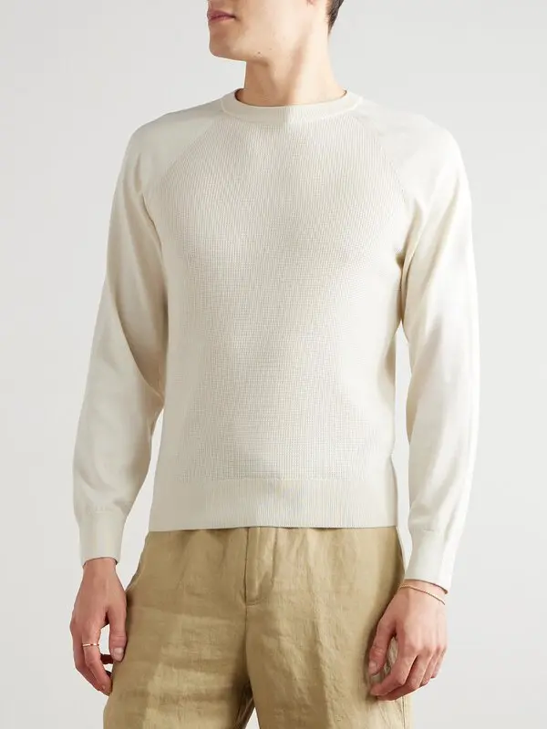 Canali Waffle-knit Cotton And Silk-blend Sweatshirt - Neutrals