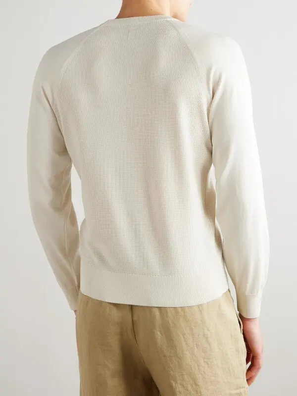 Canali Waffle-knit Cotton And Silk-blend Sweatshirt - Neutrals