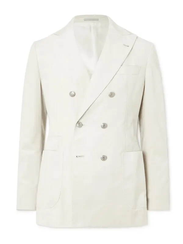 Brunello Cucinelli Double-breasted Cotton-corduroy Suit Jacket - Neutrals