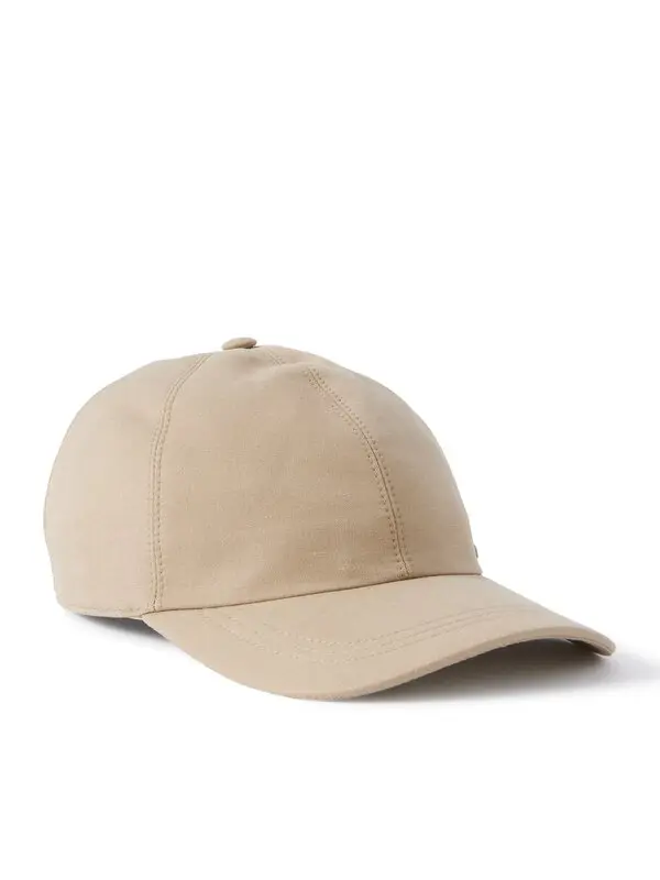 Canali Studded Linen And Silk-blend Twill Baseball Cap - Neutrals