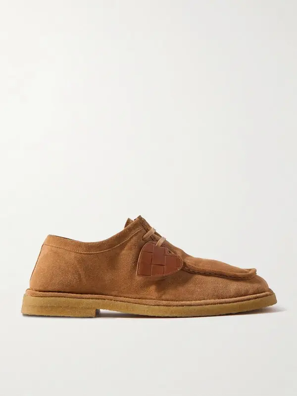 Bottega Veneta Intrecciato Leather-trimmed Suede Boat Shoes - Brown