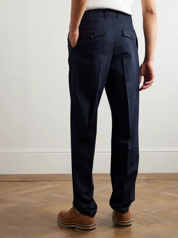 Brunello Cucinelli Tapered Pleated Pinstriped Trousers