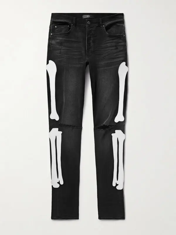 Amiri Bones Appliquéd Skinny-fit Jeans - Black