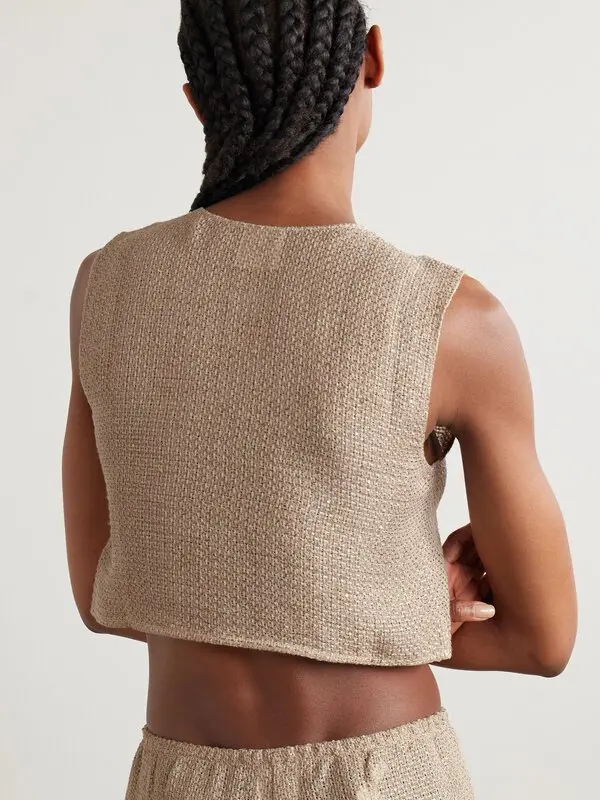 LESET Stella Cropped Linen-blend Vest - Neutrals