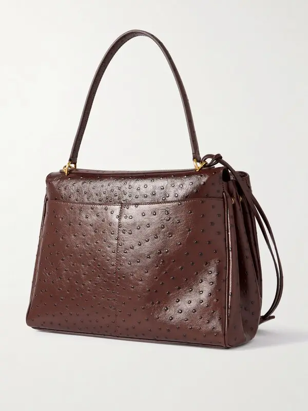 Balenciaga Rodeo Medium Ostrich-effect Leather Shoulder Bag - Brown