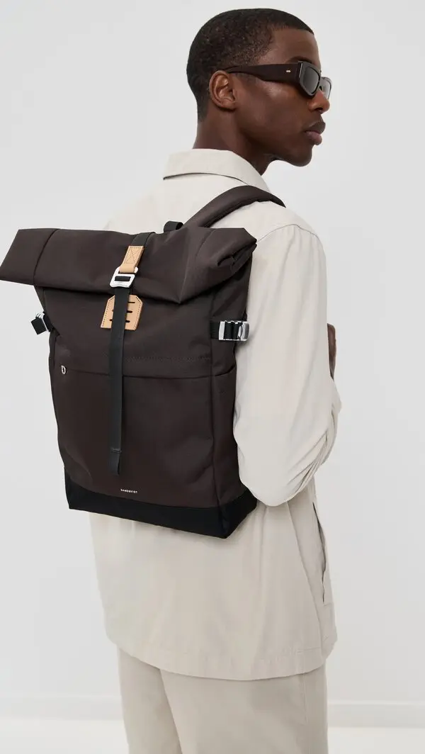 SANDQVIST Icon Medium Rolltop Backpack - Brown With Naural Leather