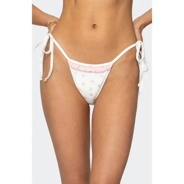 EDIKTED Ira Floral Side-tie Bikini Bottom - White