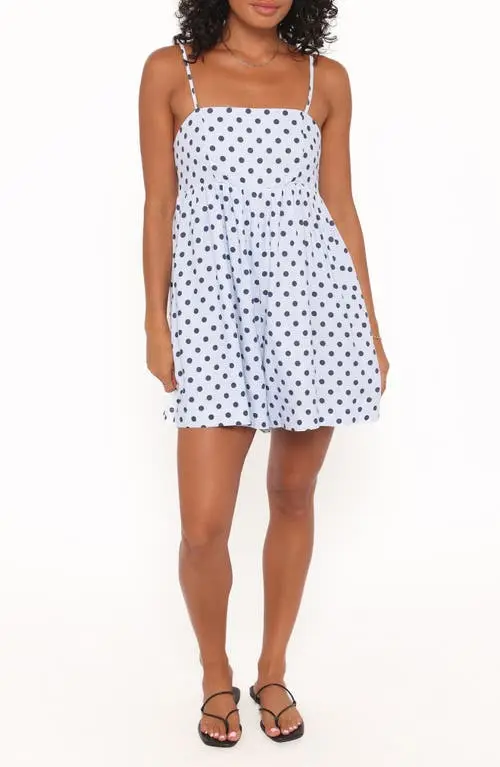 PETAL & PUP Quinley Linen Romper - Blue Polka Dot