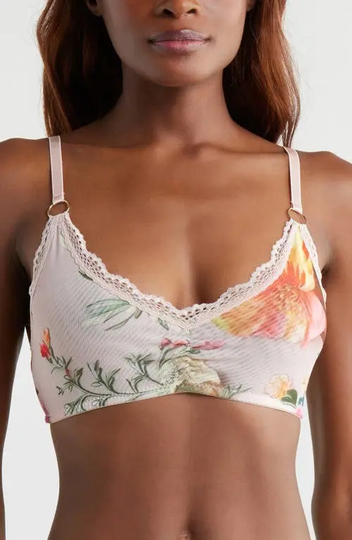 KILO BRAVA Lace Trim Stretch Mesh Bralette - 3d Floral