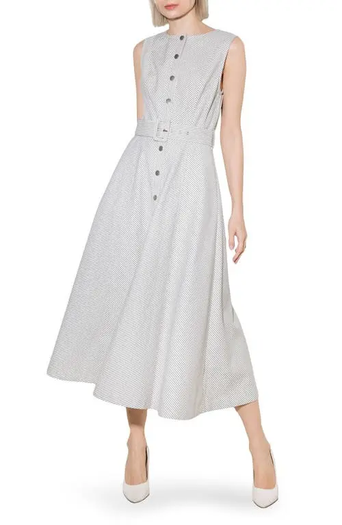 FREEMARKET Pinstripe Belted Midi Shirt Dress