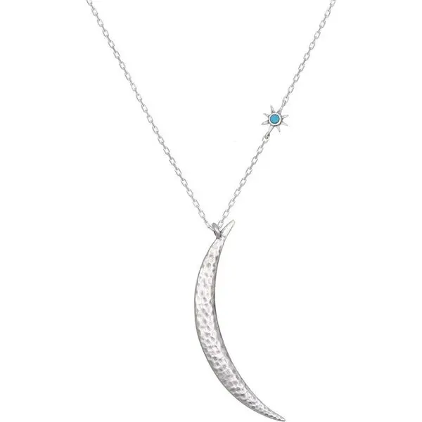 SATYA JEWELRY Illuminated Path Moon Pendant Necklace - Silver