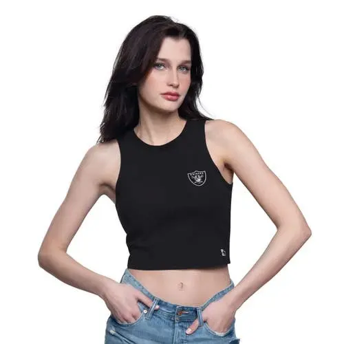 STARTER Las Vegas Raiders Show Up Cropped Tank Top - Black