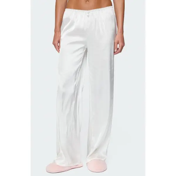 EDIKTED Izabella Satin Effect Wide Leg Pants - White