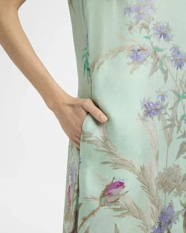La DoubleJ Floral Feather-trim Maxi Swing Dress - Menta