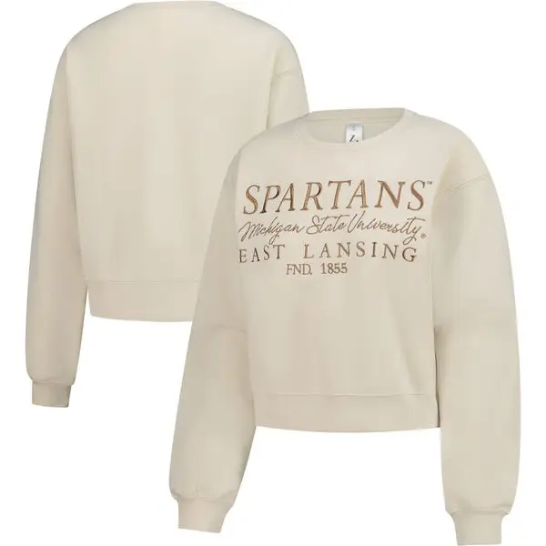 ZOOZATZ Michigan State Spartans Cropped Crewneck Sweatshirt - Sand