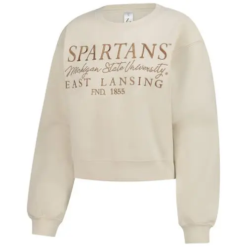 ZOOZATZ Michigan State Spartans Cropped Crewneck Sweatshirt - Sand