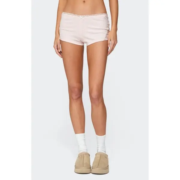 EDIKTED Arcadia Lace Trim Shorts - Light-pink