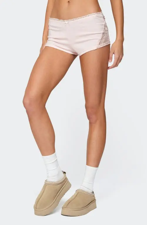 EDIKTED Arcadia Lace Trim Shorts - Light-pink