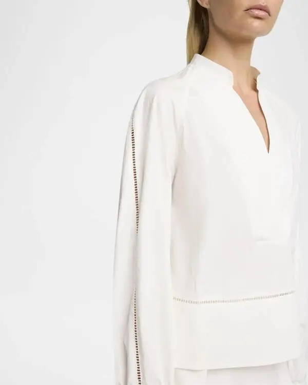 Proenza Schouler Grayson Ladder Stitch Poplin Top - White