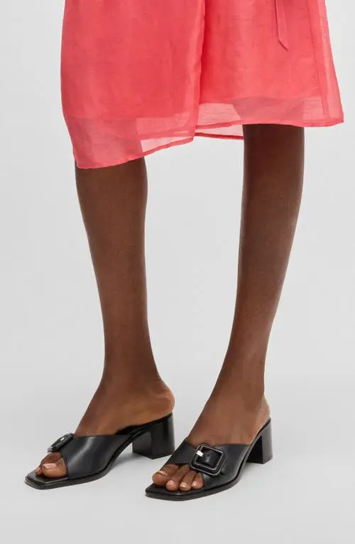BOSS Leather Block Heel Slide Sandal