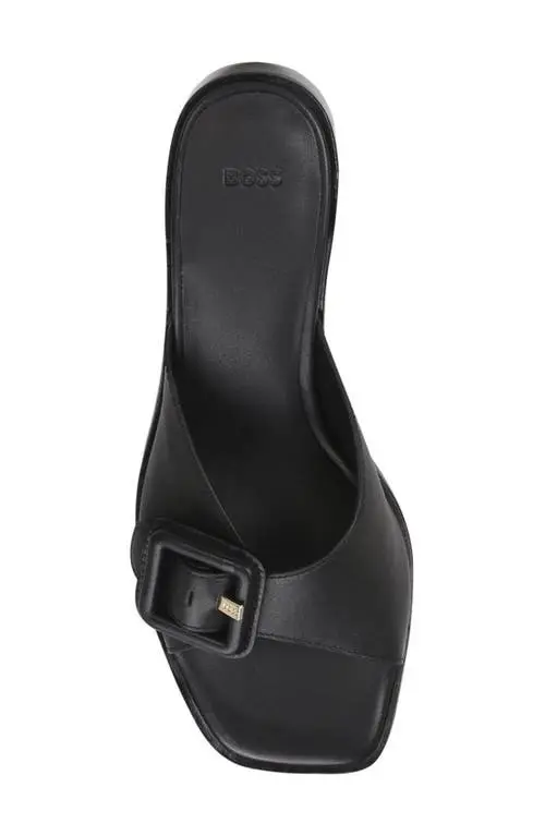 BOSS Leather Block Heel Slide Sandal